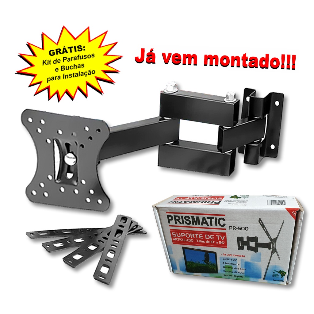 Suporte Tri Articulado De Parede Para Tv/monitor De 10 Até 56 ...