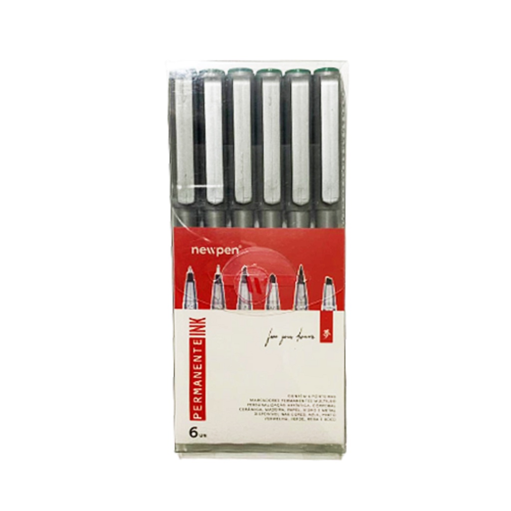 Caneta Permanente Ink c/6 Preto - Newpen | Shopee Brasil