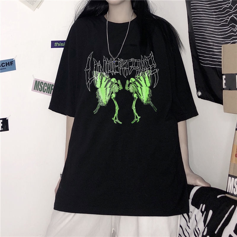 Borboleta Estampa De Ombro Camiseta Harajuku y2k Blusa De Rua Feminina ...
