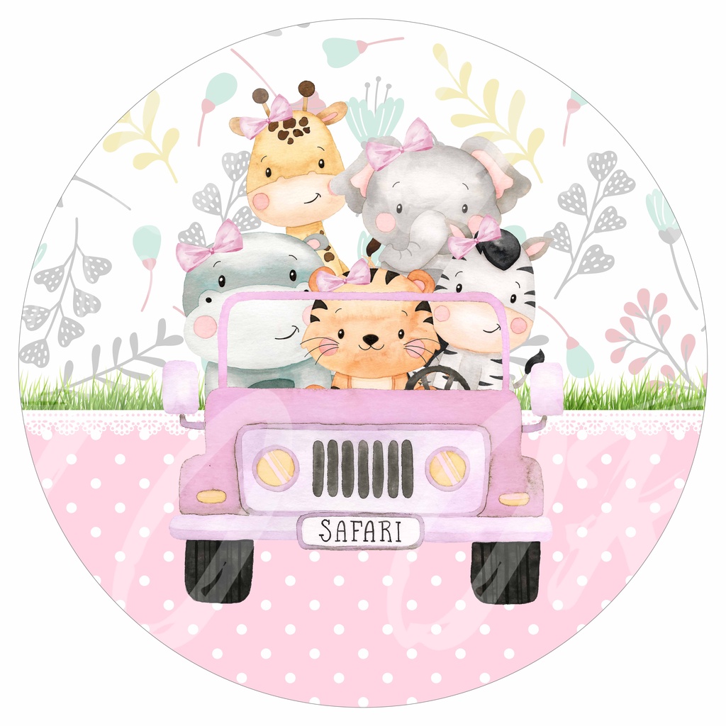 Painel Redondo De Festa Em Tecido Safari Baby Rosa | Shopee Brasil