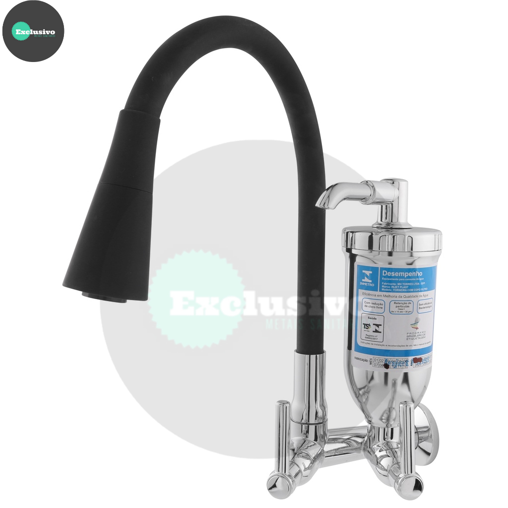 Torneira Filtro Parede Preta Flexível Cone 2 Jatos 2167 C-34 ...