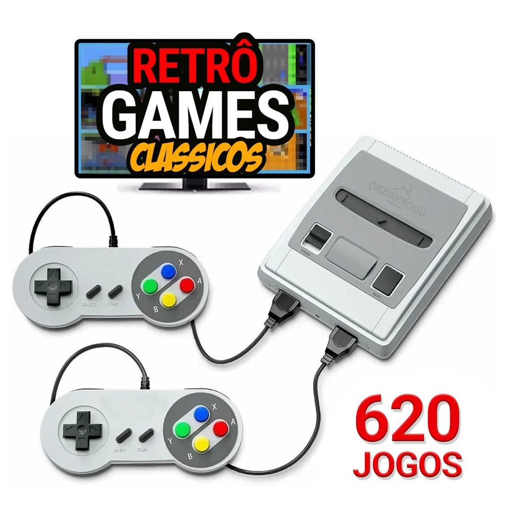 Vídeo Game Retro Super Nintendo Mini Com 620 Jogos Portatil 2 Controles ...