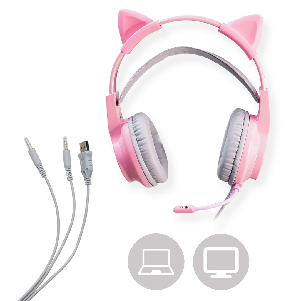 Fone de Ouvido Gamer Led Rgb Headset P3 Usb Orelha de Gatinho Com ...