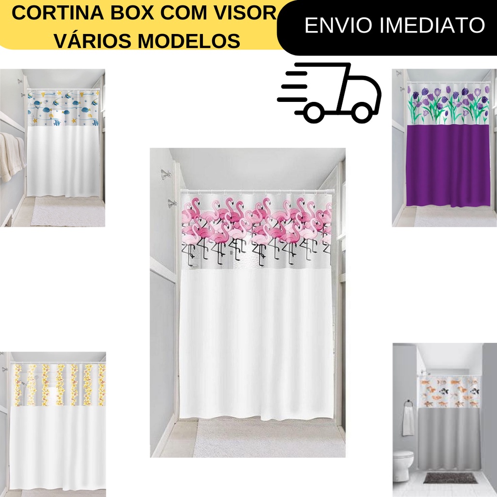 Cortina Box com Visor Em Vinil Para Banheiro Anti Mofo Com Ganchos ...