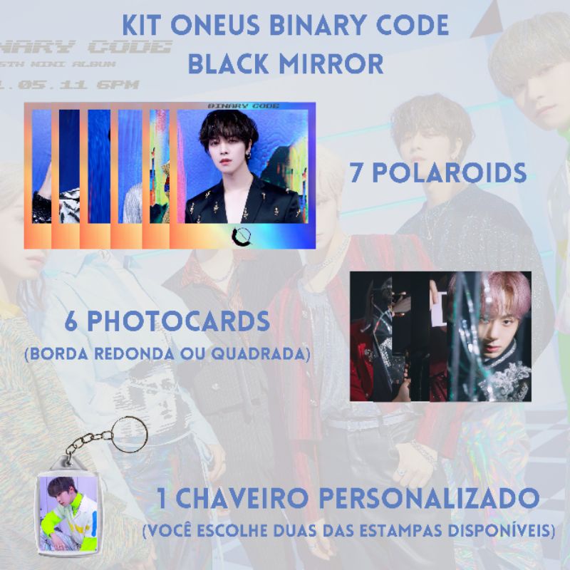 KIT ONEUS | Binary Code | Black Mirror | Polaroid + Photocard + Chaveiro | Fanmade | Shopee Brasil
