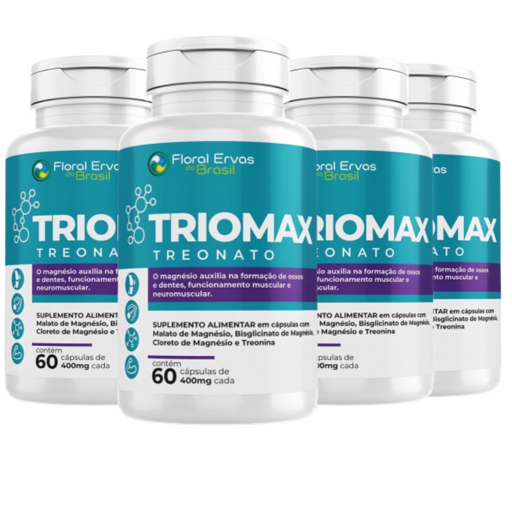 TRIOMAX 4x 60 Cápsulas, Fonte de Magnésio: Treonato, Dimalato, Quelato e Cloreto, Máximo 2 ao ...