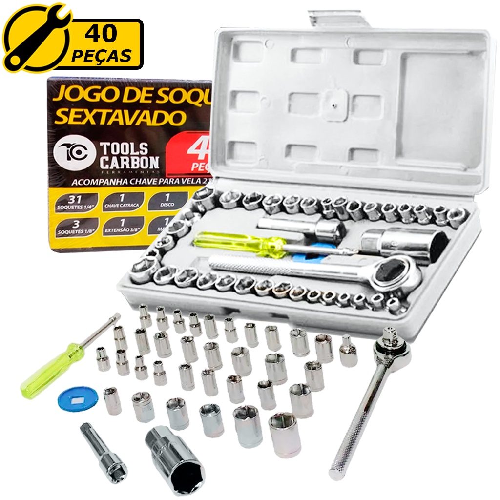 Kit Chaves Jogo Catraca Reversível Soquetes 40 Peças Com Chave Vela ...