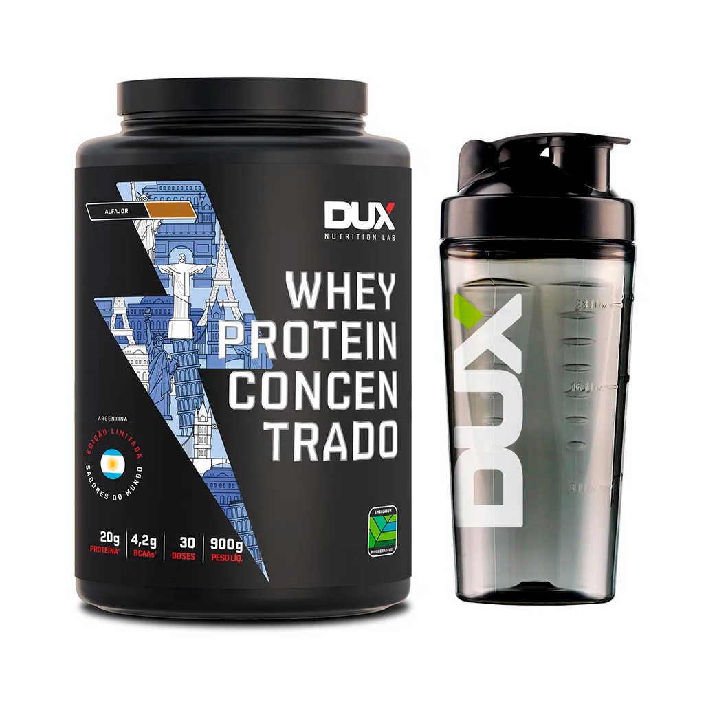 Whey Protein Concentrado 900g Sabores Do Mundo Dux Coqueteleira