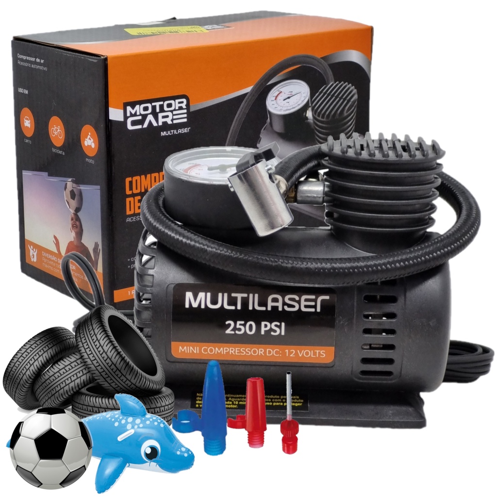 Compressor De Ar Mini Portátil 250PSI MULTILASER AUTO CARE Mini ...