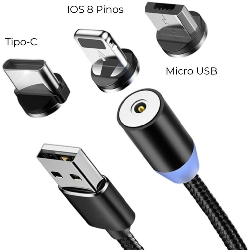 Cabo Usb c cabo iphone cabo tipo c cabo micro usb 3in1 magnetico led ...