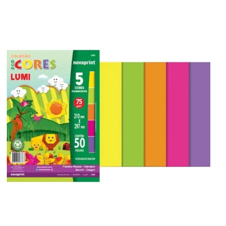 Papel Colorido Lumi Paper 5 Cores Fluorescentes 50 Folhas A4 | Shopee ...