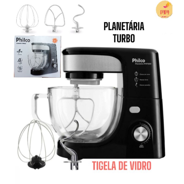 Batedeira Planetária Turbo Philco PHP500 Glass , 127V Tigela de vidro | Shopee Brasil