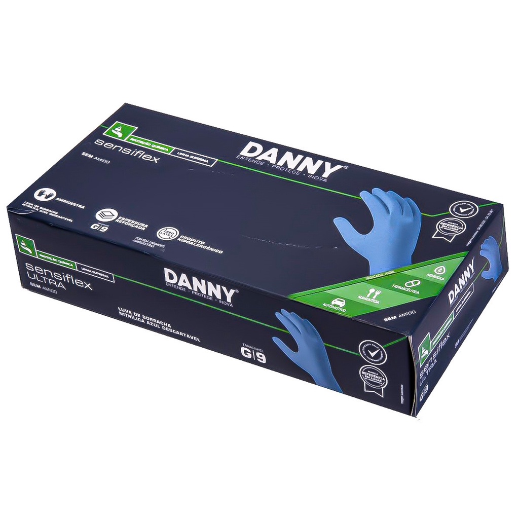 Luva Danny sensiflex nitrílica descartável - Azul | Shopee Brasil