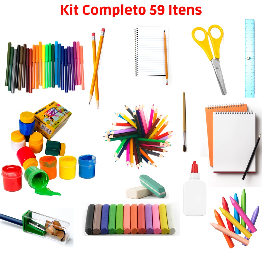 Kit Material Escolar Papelaria Material Escolar 59 Itens Lapis De Cor ...