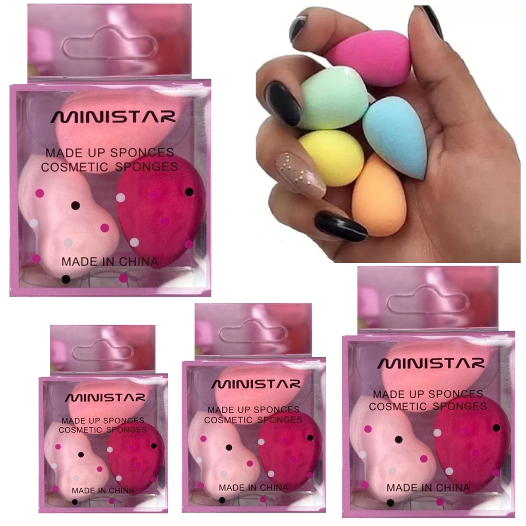 Kit 3 Mini Esponja Gota C Caixa - Para rosto e Maquiagem Base E ...