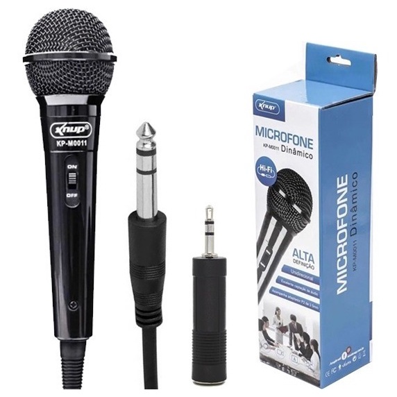Microfone Profissional Com Fio 3 Metros P10 P2 Dinâmico KP-M0011 Knup ...