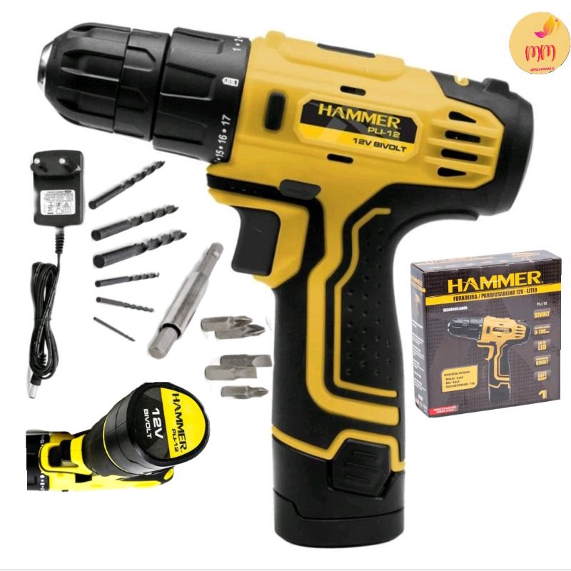 parafusadeira/furadeira 12v HAMMER pli-12 + kit , Bivolt | Shopee Brasil