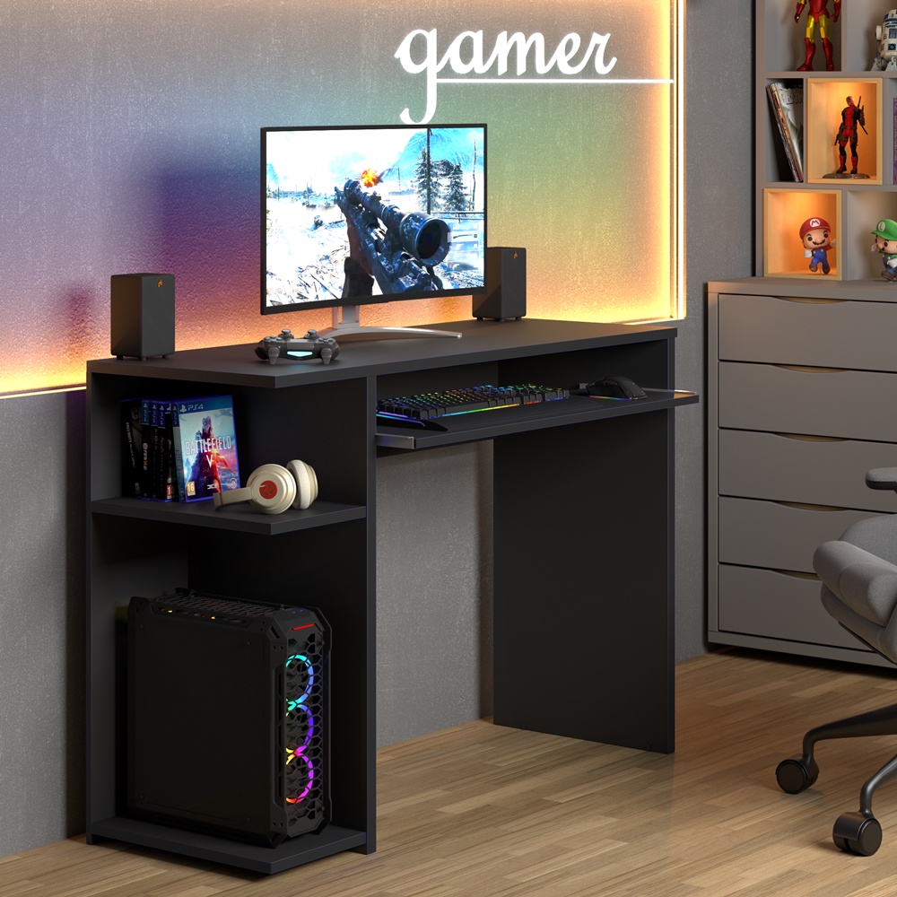 Mesa Gamer Para Computador Com Prateleira E Suporte Extensível Para ...