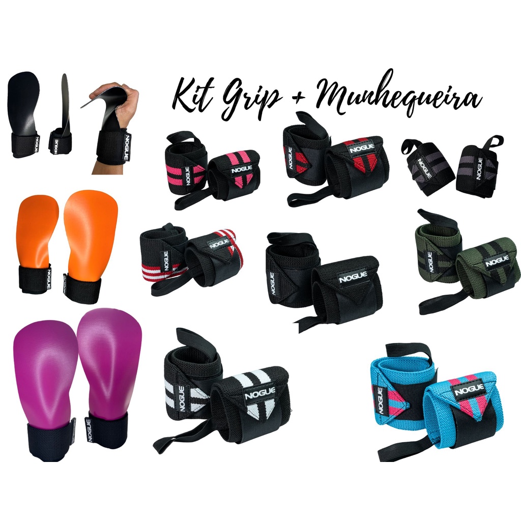 Kit crossfit 01 pares Hand Grip Competition + 01 pares Munhequeira ...