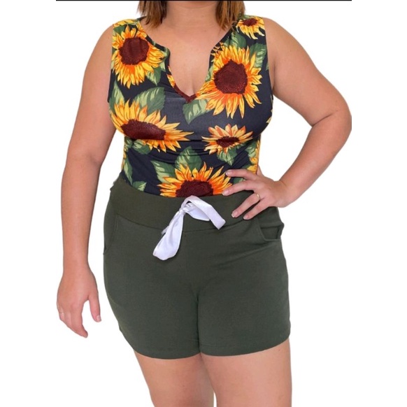 Lindo Body Plus Size Decote Gola Alta Regata | Shopee Brasil