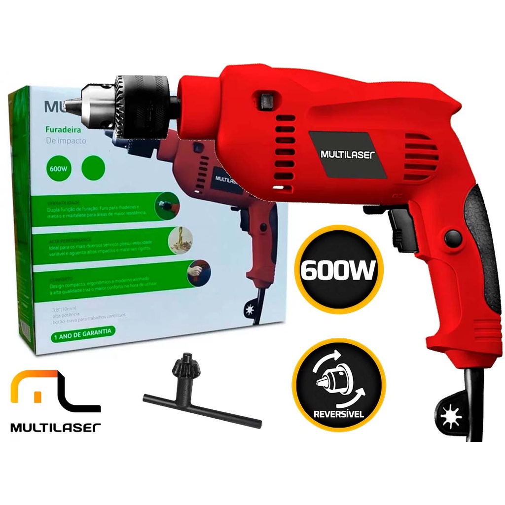 Furadeira de Impacto e parafusadeira Multilaser 3/8 600w Vermelho 220v ...