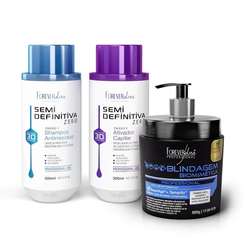 Kit Escova Semi Definitiva Zero 2x300ml com Blindagem Capilar Forever ...