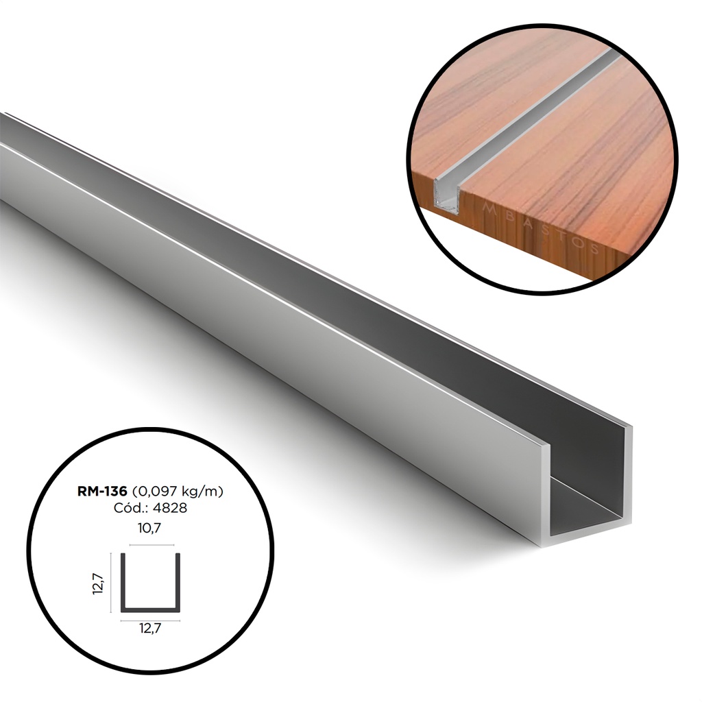 Trilho U Canaleta de Embutir para Porta de Correr RM-136 Guarda Roupa 2 ...