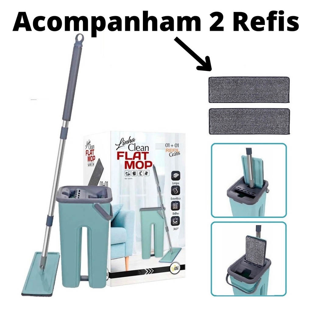 Mop Lava E Seca Flat Multiuso Vertical Balde Esfregão Rodo 5 Litros ...