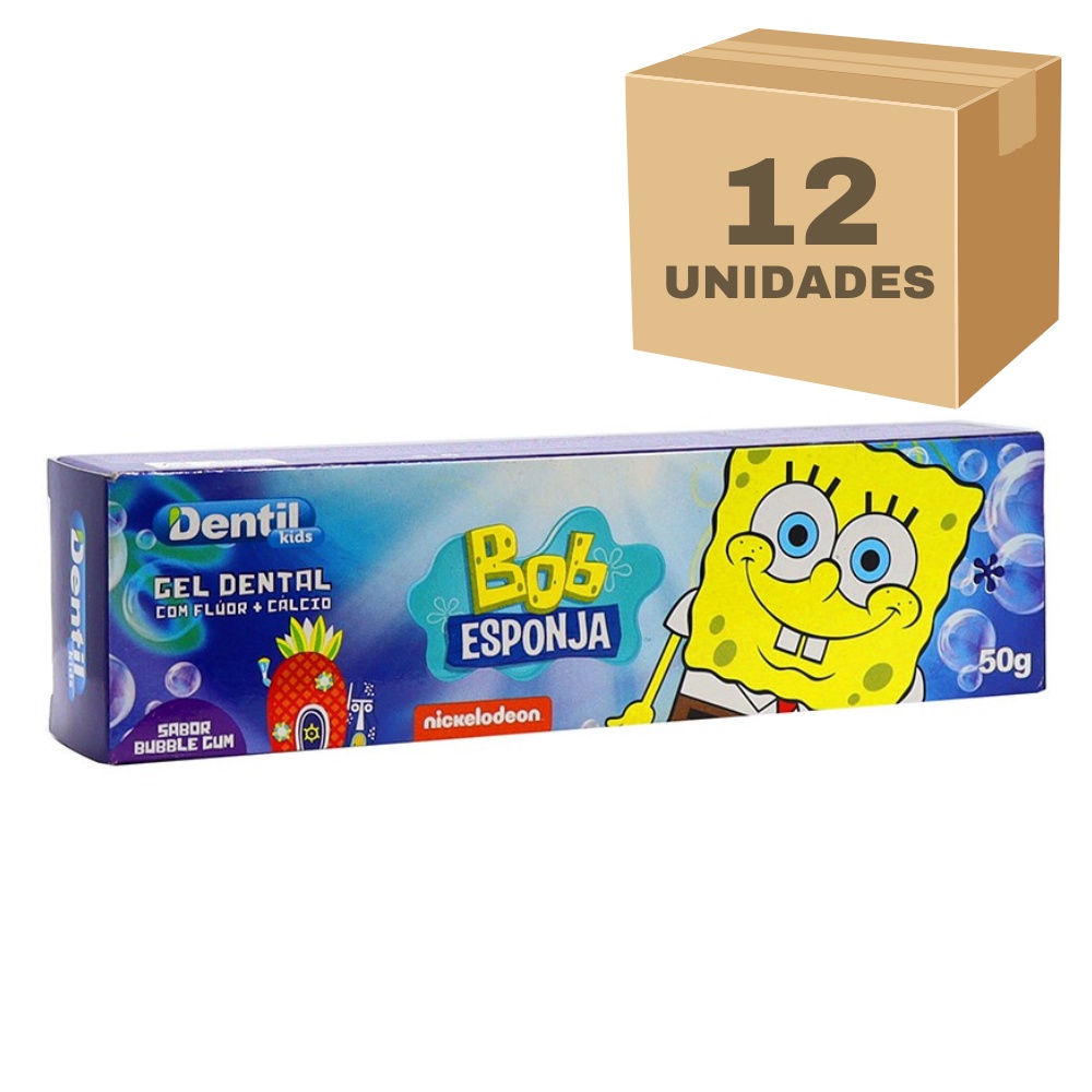 Kit 12 Gel Dental Infantil Bob Esponja 50g Sabor Bubble Gum Dentil ...