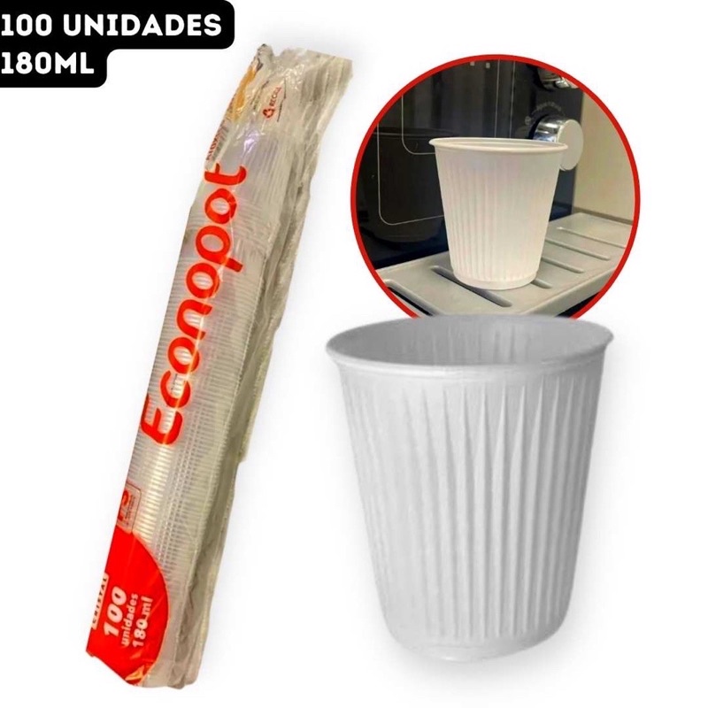 Copo Descartável Estriado Cristal Econopot - 180ml - 100uni | Shopee Brasil