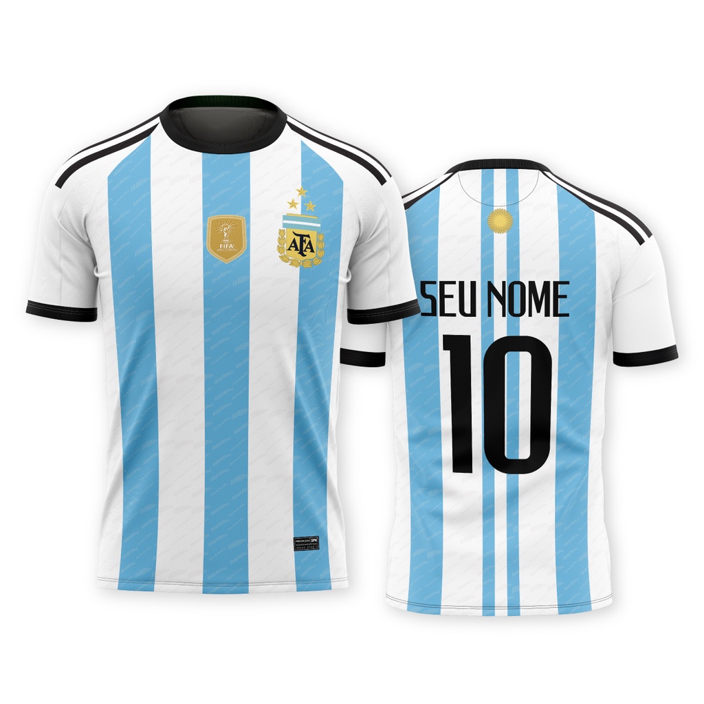 Nova Camisa Argentina TRI CAMPEÃ 3 Estrelas Copa do Mundo 2022 De ...