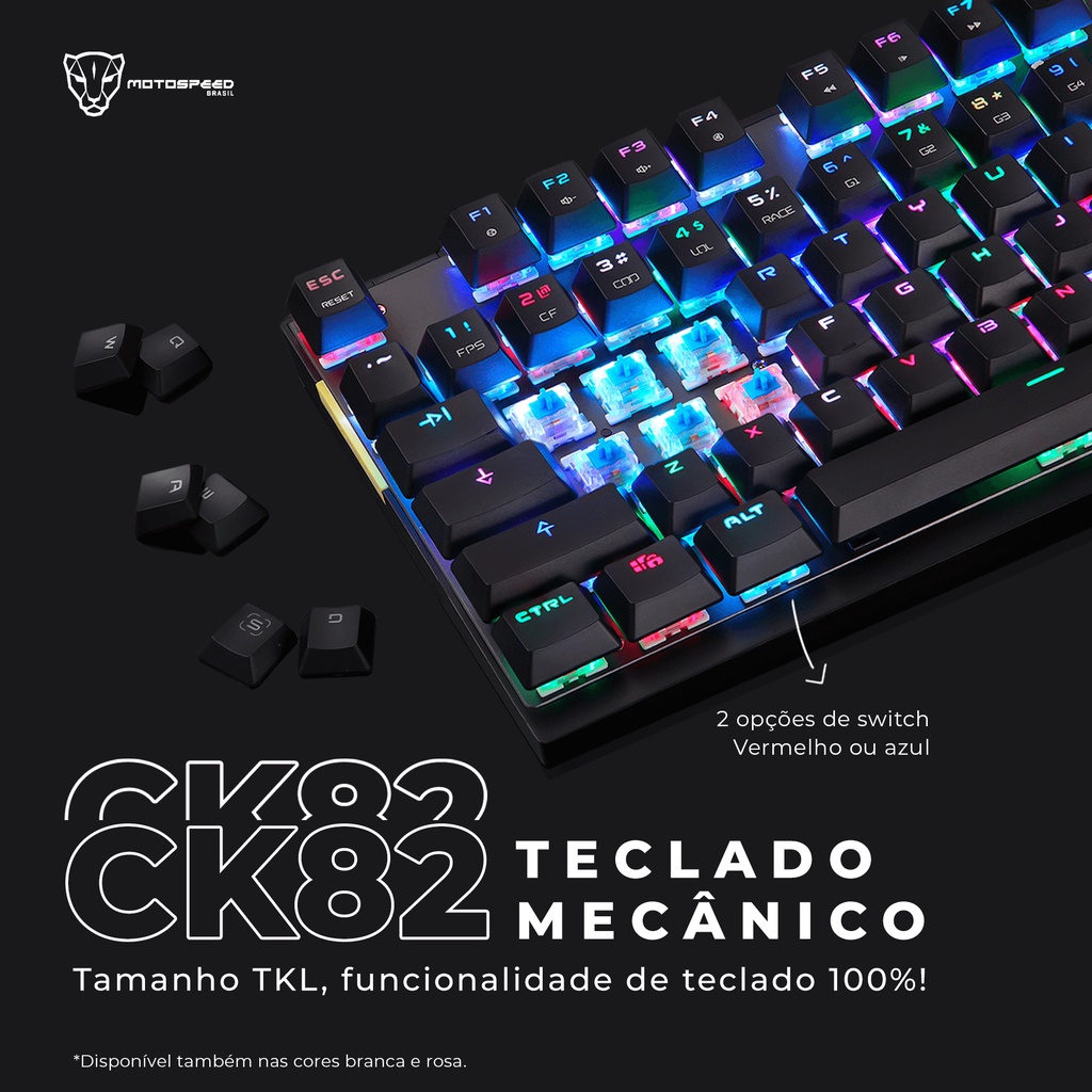 Teclado Mecânico Gamer MotoSpeed K82, RGB, Switch Outemu, US - Preto ...