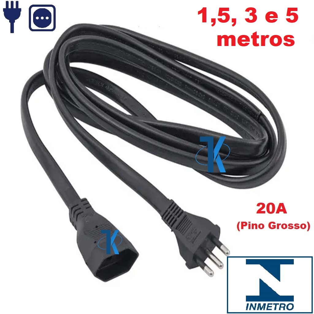 Extensão Elétrica / Cordão Prolongador Megatron (INMETRO)- 20A 2P+T - Bivolt - Preta - Escorrega ...