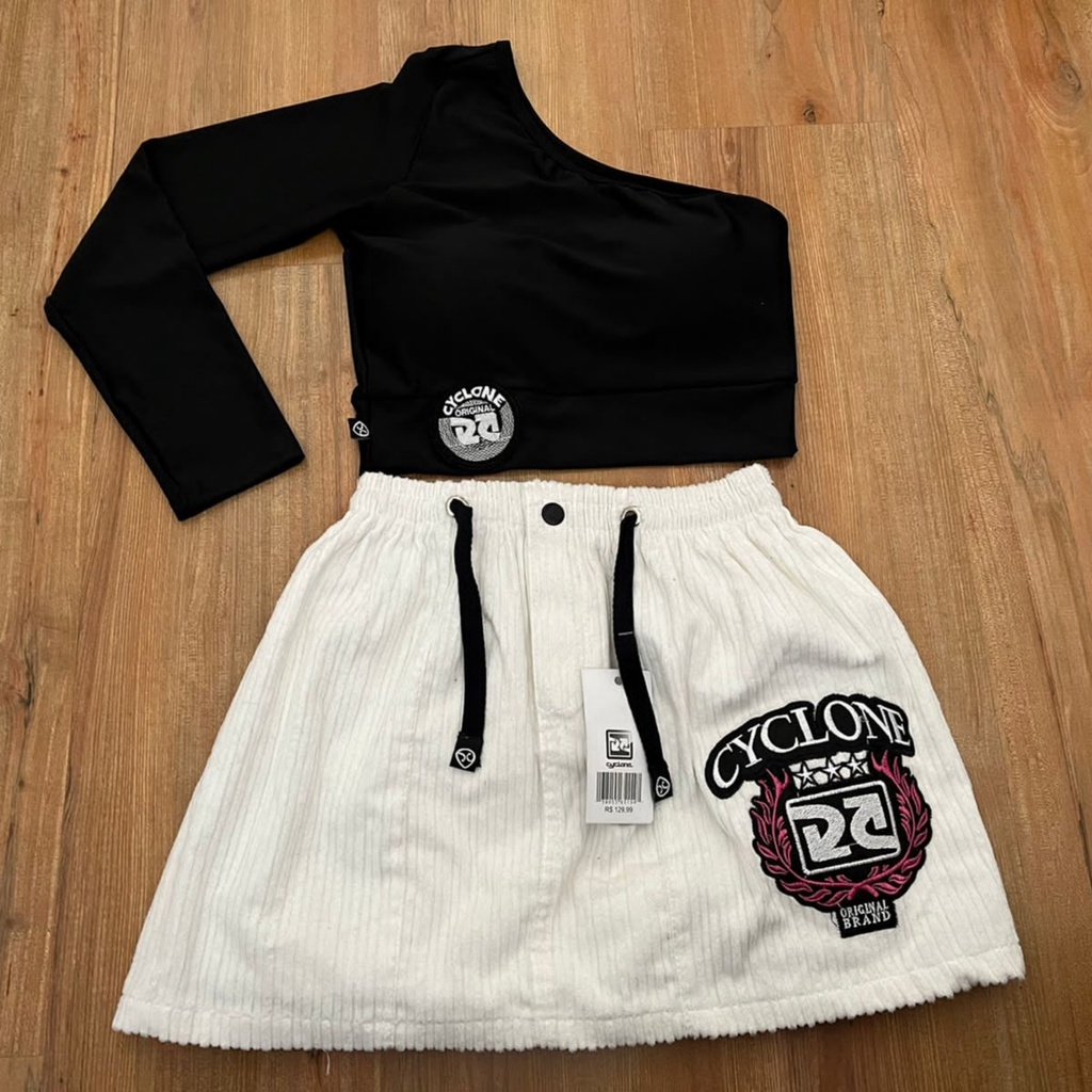 Kit Saia Da Cyclone Veludo Branco Top e Cropped Preta New | Shopee Brasil