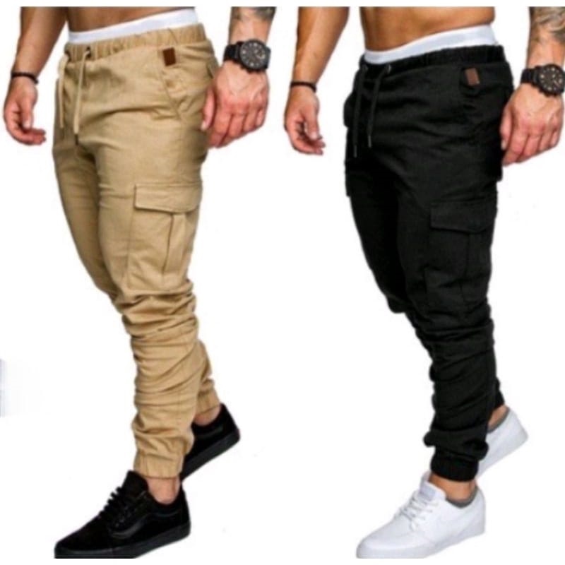 Calça Cargo Jogger Masculino Masculina Com Punho Sarja Faz A Boa