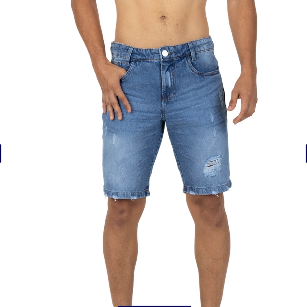 Short Jeans Masculino Rasgado sem Elastano Original | Shopee Brasil