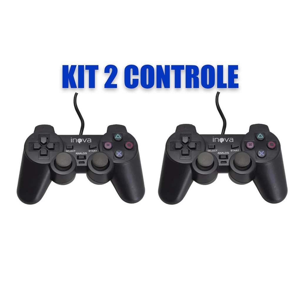 Kit 2 Controle Com Fio Joystick Dualshock Playstation 2 Inova | Shopee ...