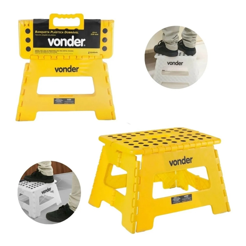 Banco Banquinho Banqueta Plástica Dobrável Amarela 220mm Com Alça E ...