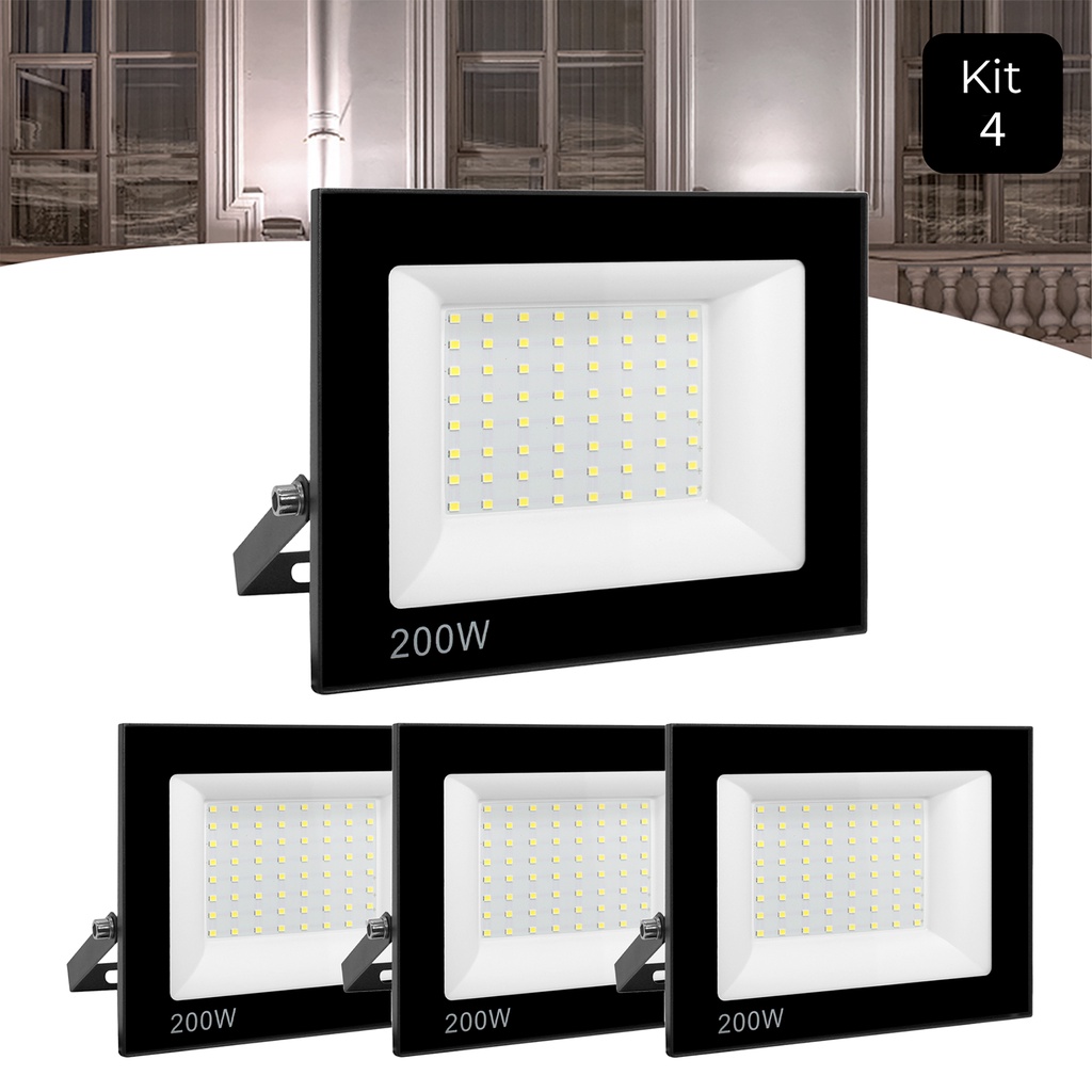 Kit 4 Refletor Led Holofote 200w Ip66 Bivolt Branco Frio | Shopee Brasil