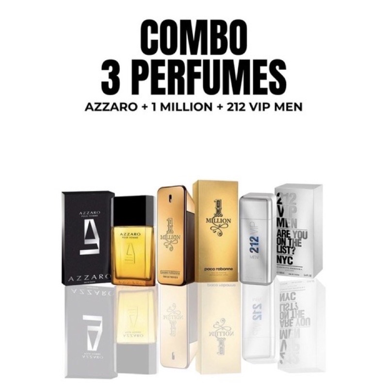 KIT 3 perfumes 212 Vip Men + One million + Azzaro - Escorrega o Preço
