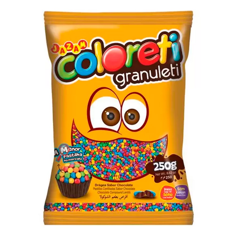 Confeito Chocolate Coloreti Granuleti 250g - Jazam | Shopee Brasil
