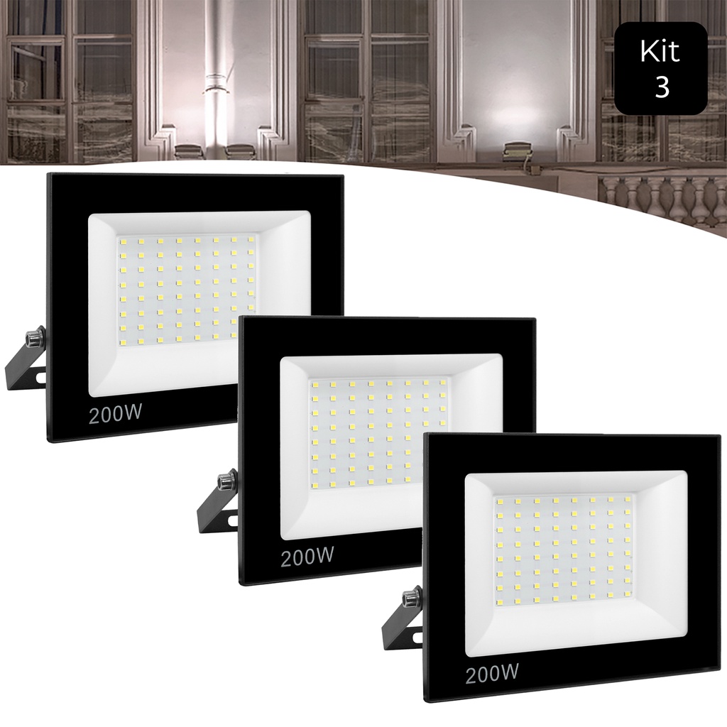 Kit 3 Refletor Led Holofote 200w Ip66 Bivolt Branco Frio | Shopee Brasil