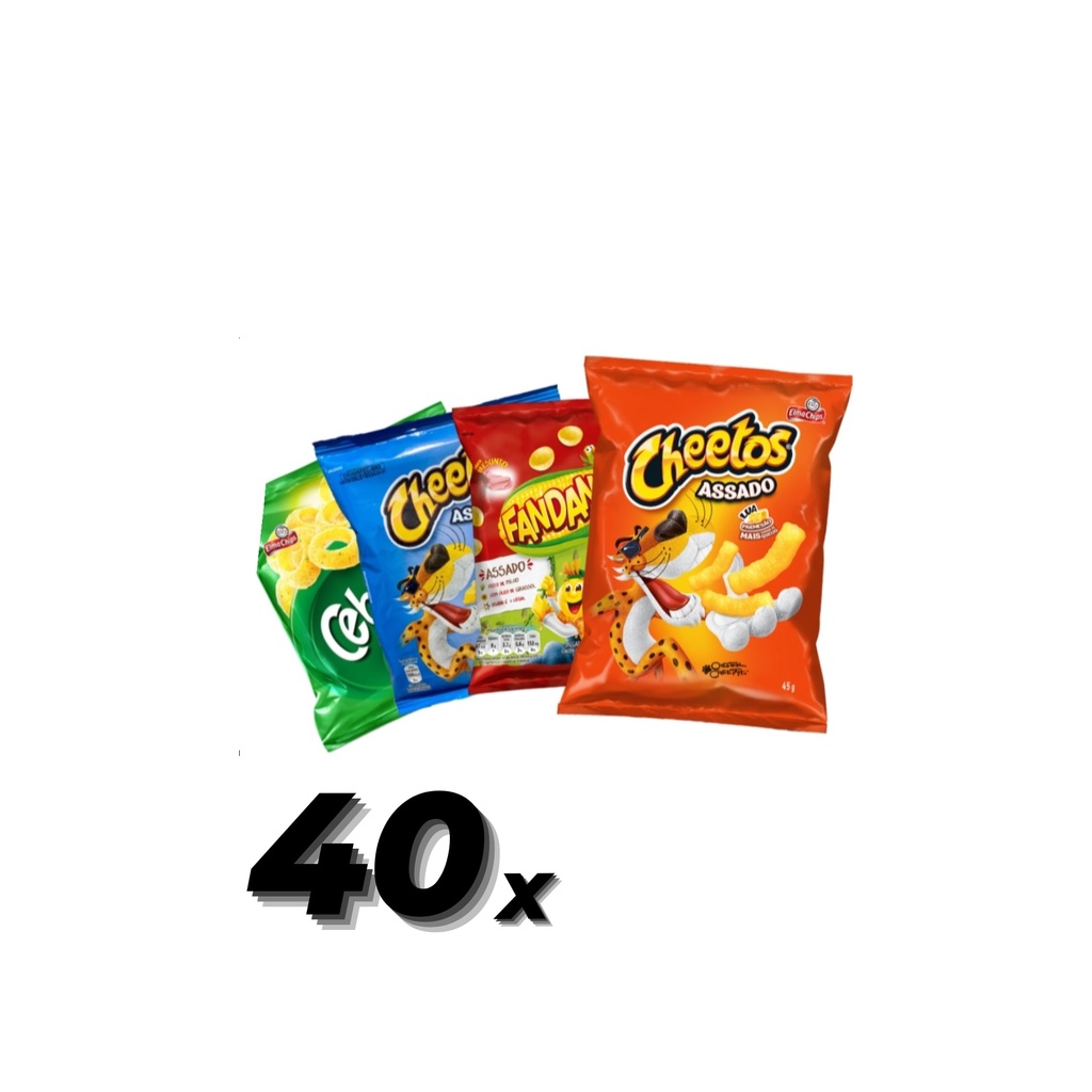 40 salgadinho 20g (Cheetos, fandangos, lua e cebolitos). | Shopee Brasil