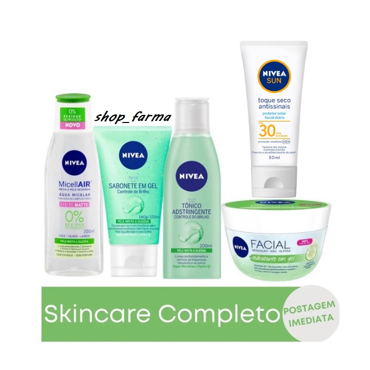 Kit Skin Care Nivea Pele Mista Acneica a Oleosa com Gel com 5 produtos ...