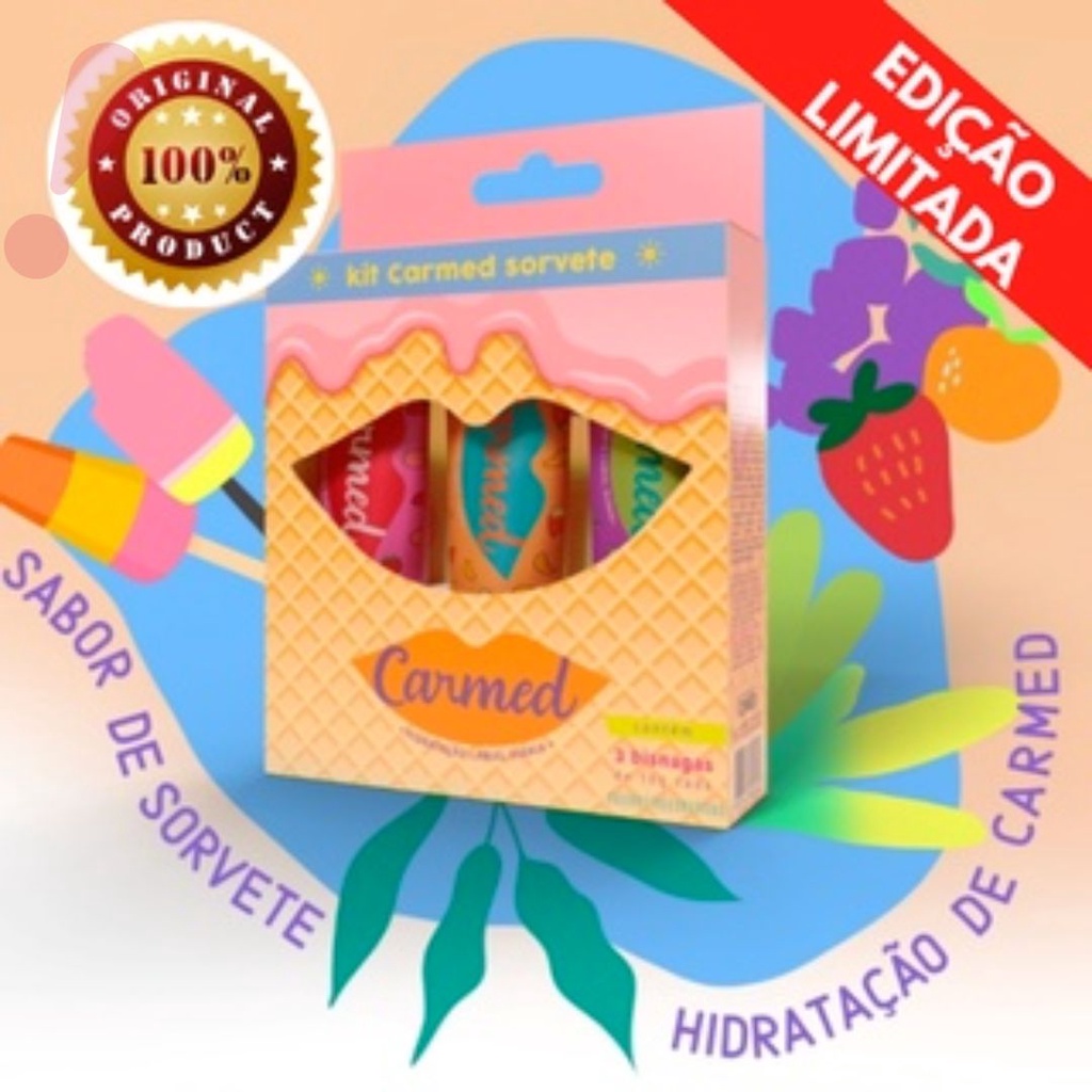 Kit Hidratante Labial Carmed Sorvete 3 Unidades - 10g Cada Unidade ...