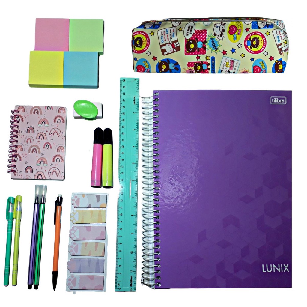 Kit Material Escolar Kawaii Volta As Aulas Kit Papelaria Menina Juvenil ...