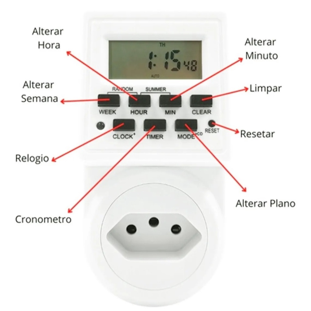 Timer Temporizador Digital Ajuste Tempo Programável tomada 10A ...