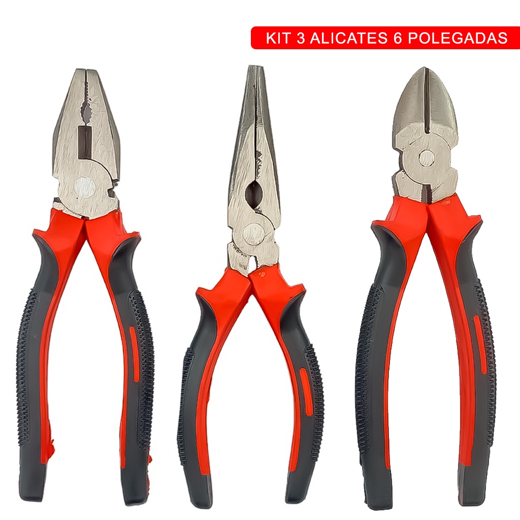 Kit Jogo 3 Alicates Universal, Bico Longo, Corte Aço Carbono ...