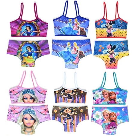Conjunto infantil Menina Sublimado Personagens Top + Calcinha Lingeria ...