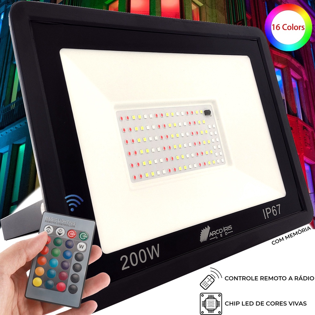 Refletor Holofote Led 200w Rgb Colorido Bivolt Com Controle | Shopee Brasil